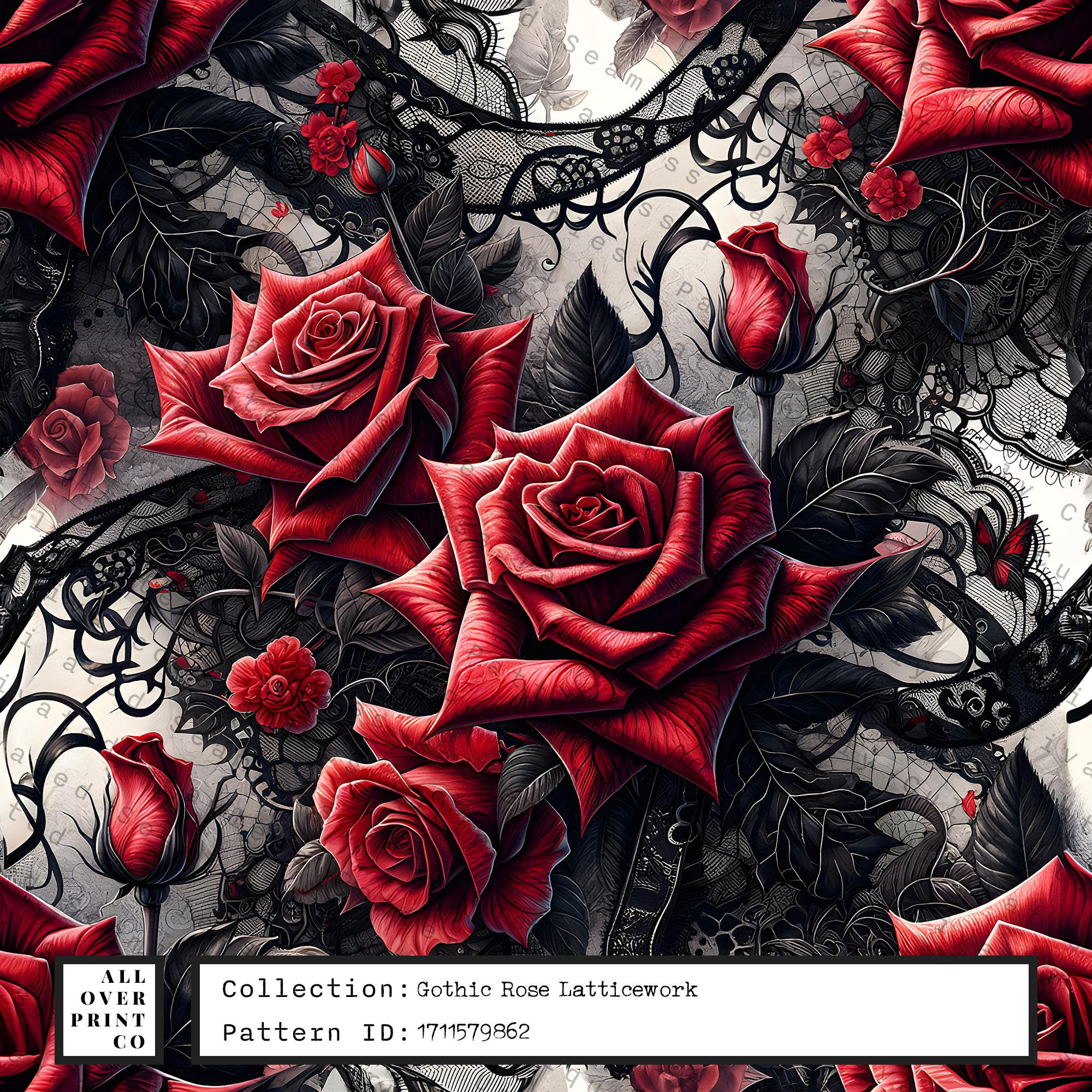 Gothic Rose Seamless Pattern Digital Paper Pack Bundle, Black Lace and ...