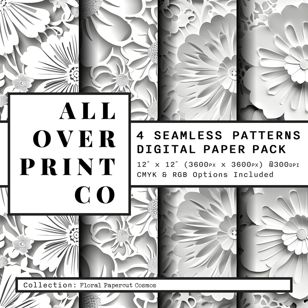 Cut Paper Cosmos Flowers Seamless Pattern Bundle Floral Digital Paper ...