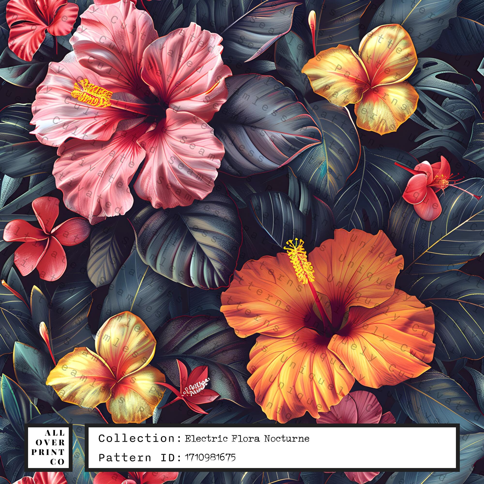 Hawaiian Print Neon Floral Seamless Pattern High Contrast Digital Paper ...