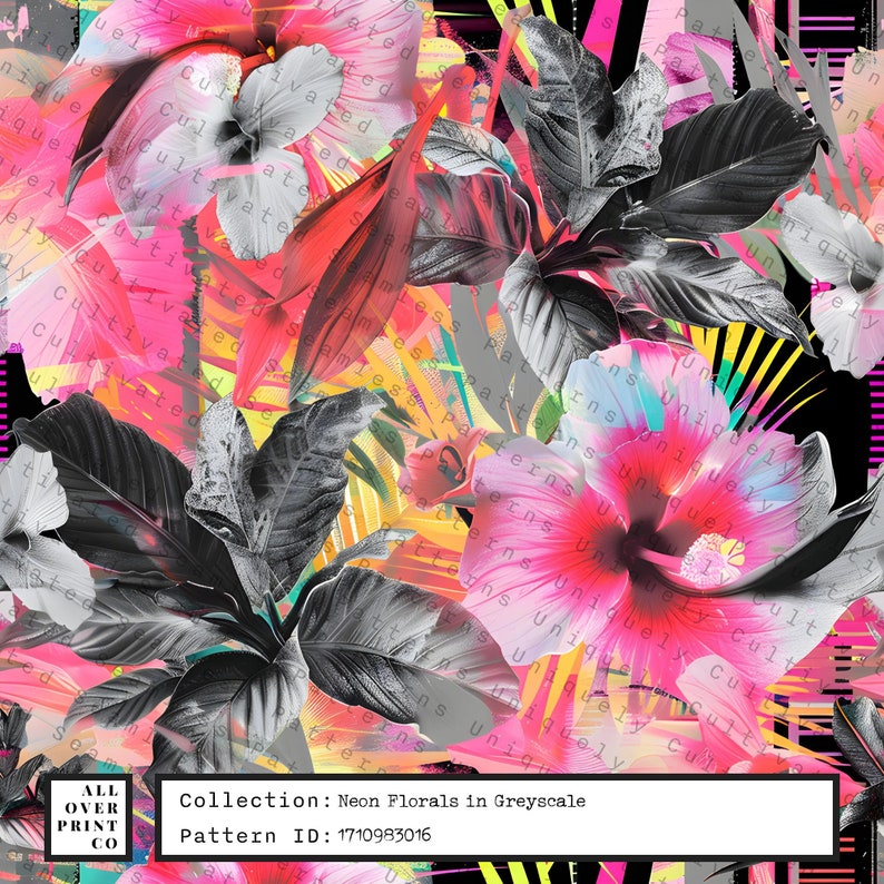 80s Retro Neon Pink Hawaiian Print Seamless Flower Pattern Digital ...