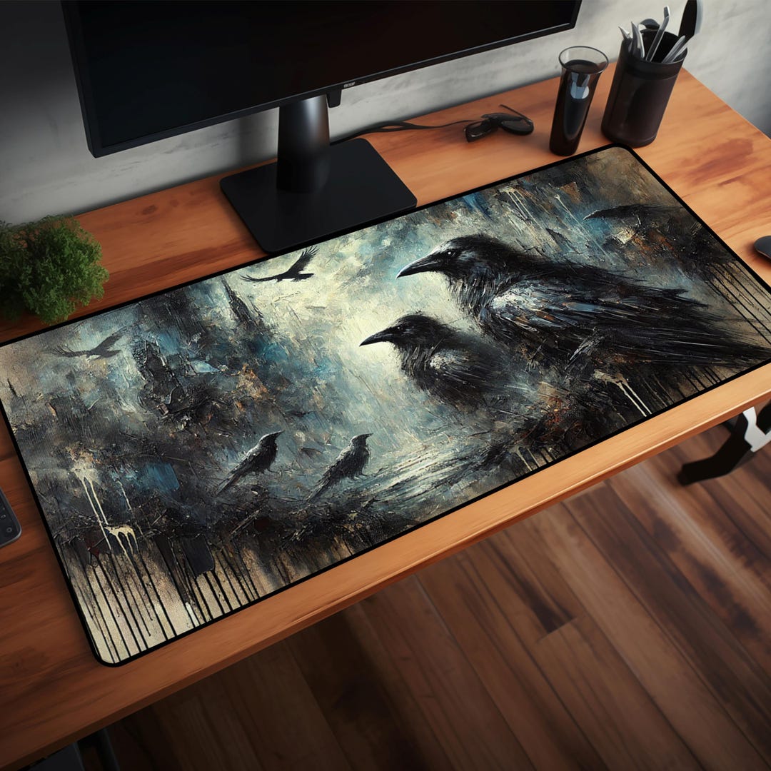 Crow Sanctuary Desk Mat: Gothic Desk Organizer, Large Mouse Pad - Etsy