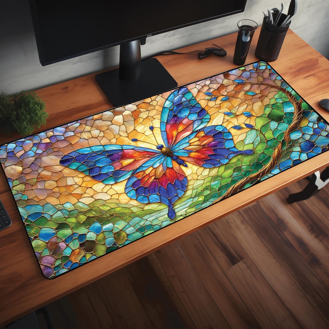 Stained Glass Butterfly Desk Mat, Butterfly Lover Gift, Gamers Gifts - Etsy