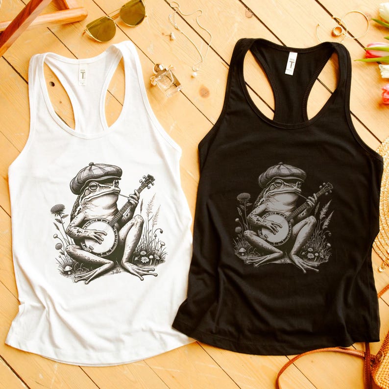 Banjo Frog Tank Top, Whimsical Gifts, Cottagecore Art, Funny Animal ...