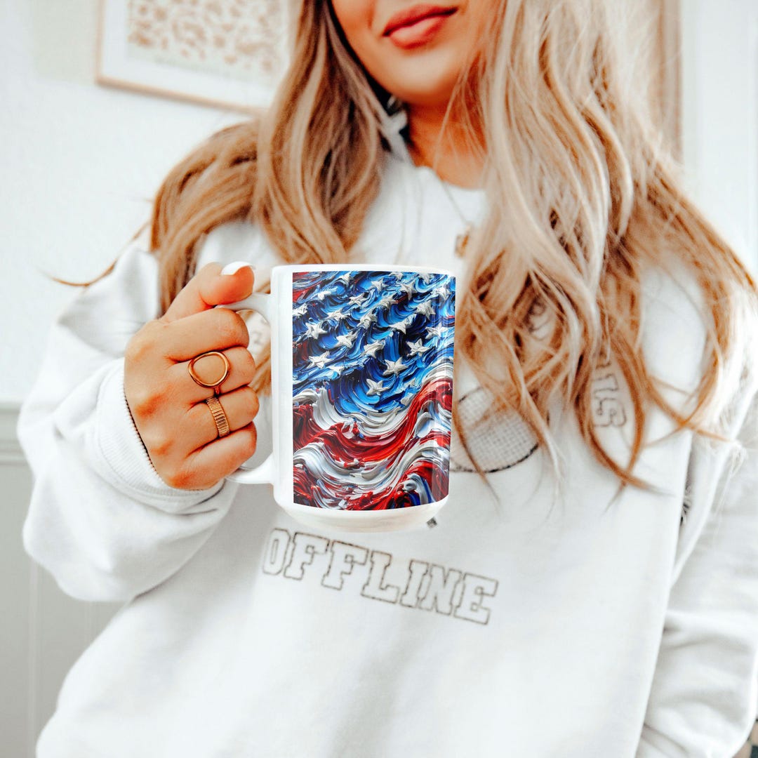 Bold American Flag Coffee Mug – Patriotic Red White and Blue USA Gift ...