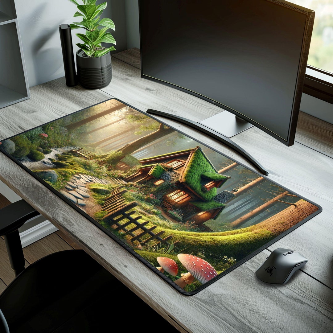 Forest Cottage Desk Mat, Nature Lover Gift, Desk Mat Aesthetic, Forest ...