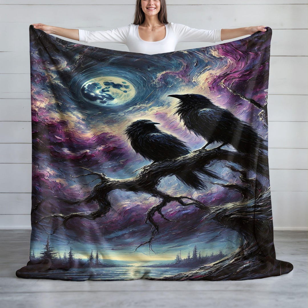 Moonlit Crows Blanket, Personalized Blanket, Cute Blanket, Gift for Her ...