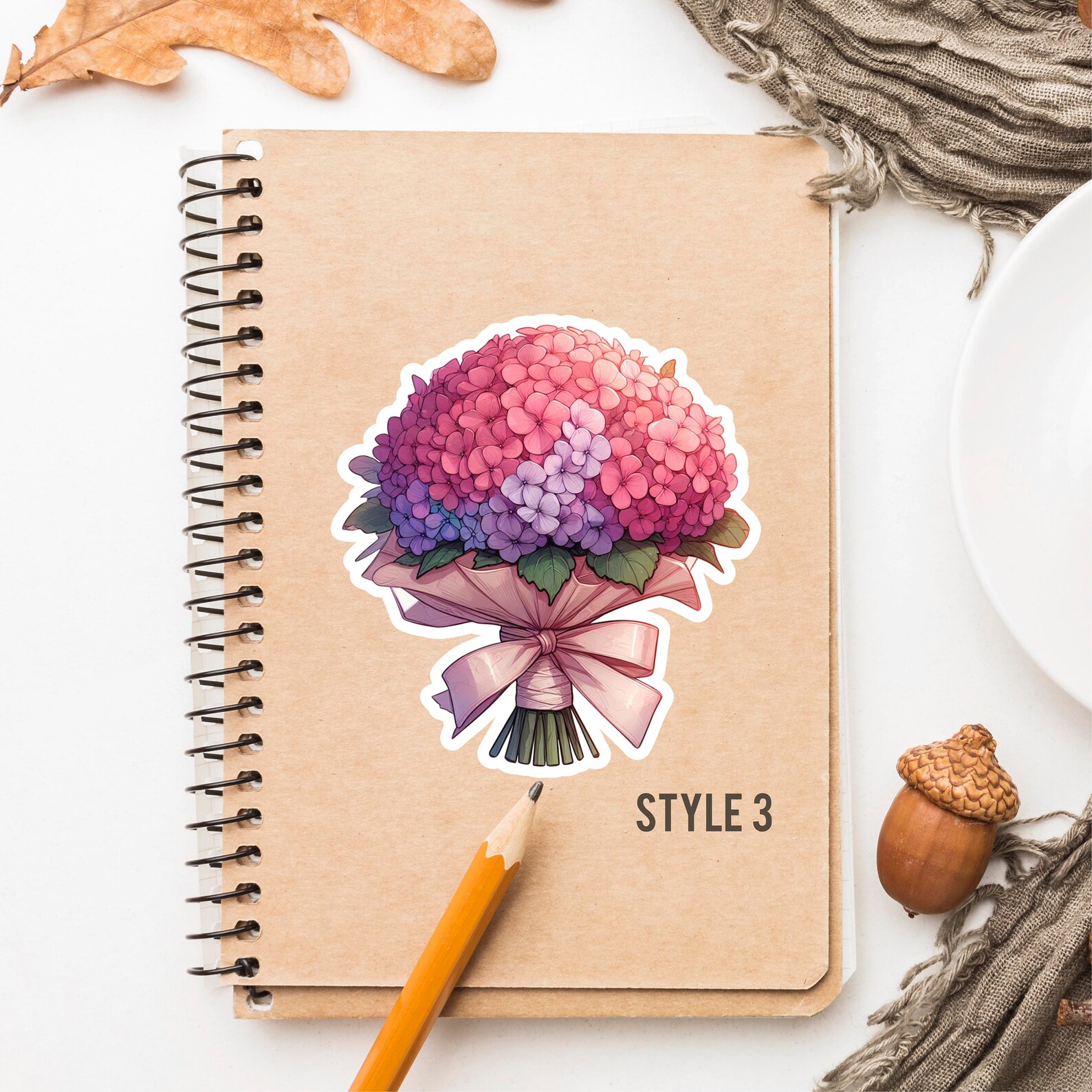 HYDRANGEA Flower Bouquet Floral Arrangement Vinyl Laptop Water Bottle ...