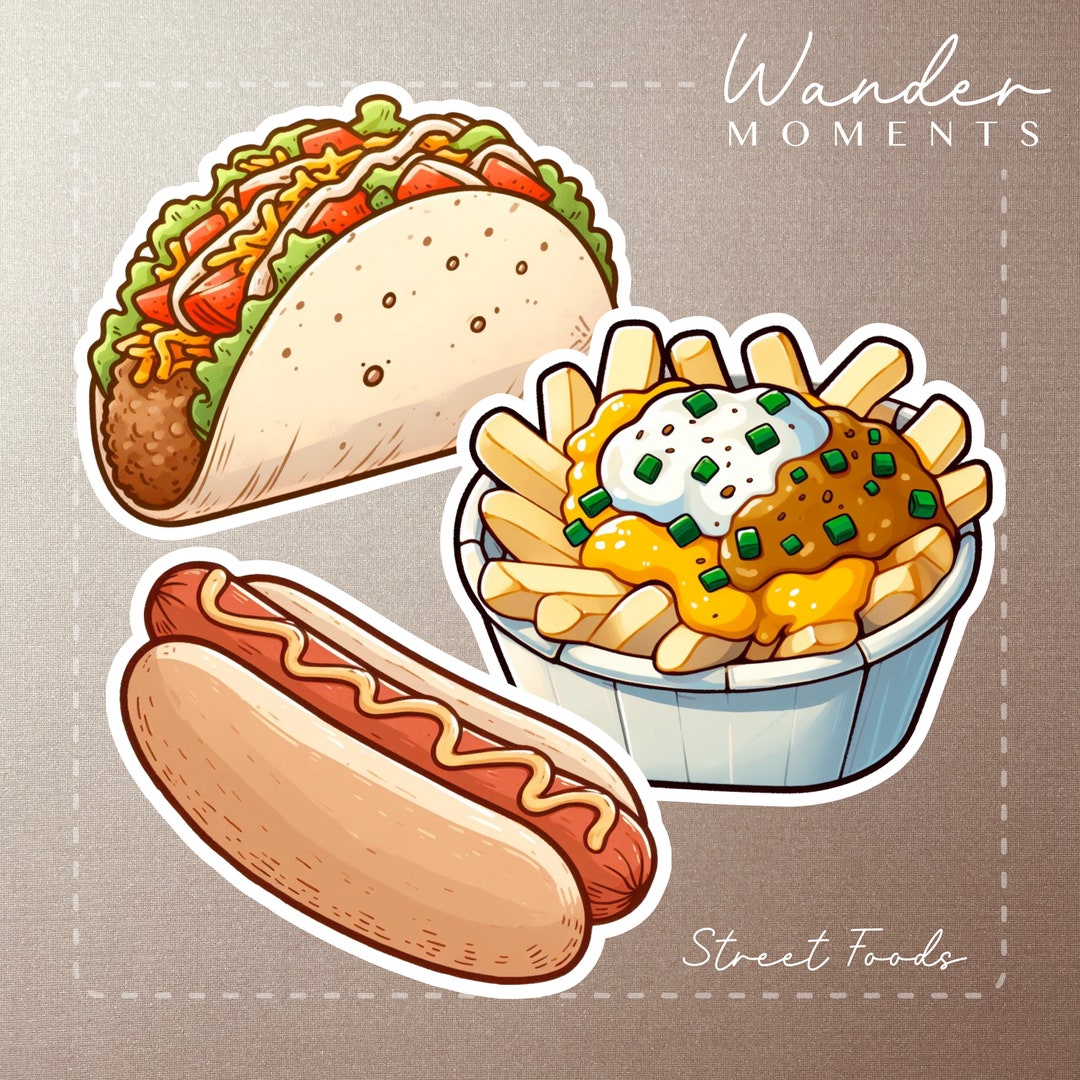 STREET FOOD | Taco Poutine Hotdog Retro Style Vinyl Stickers Waterproof ...
