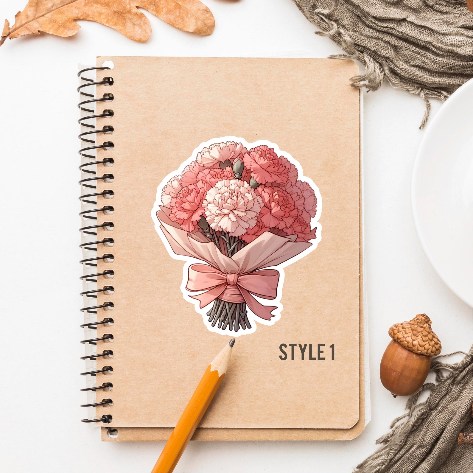 CARNATION Flower Bouquet Floral Arrangement Vinyl Laptop Water Bottle ...