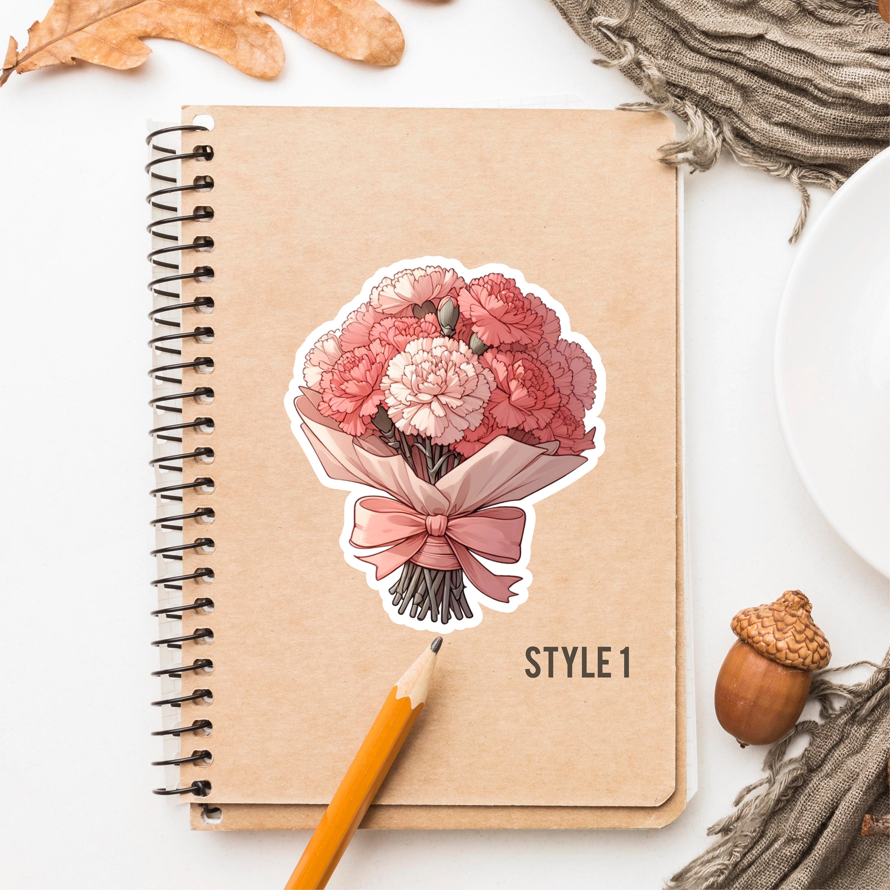 CARNATION Flower Bouquet Floral Arrangement Vinyl Laptop Water Bottle ...