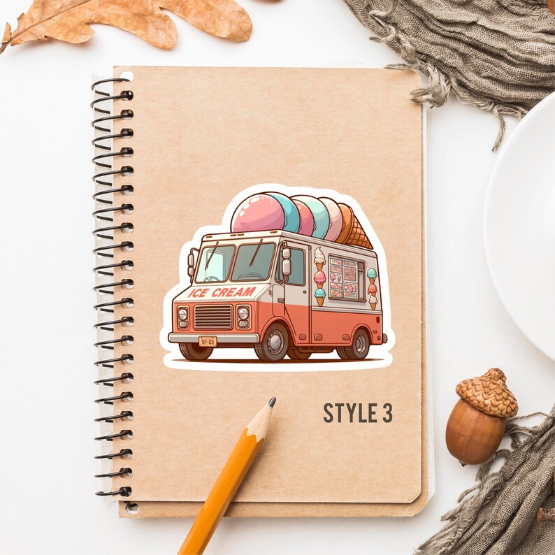 ICE CREAM TRUCK Retro Style Vinyl Stickers Waterproof Dishwasher Safe ...
