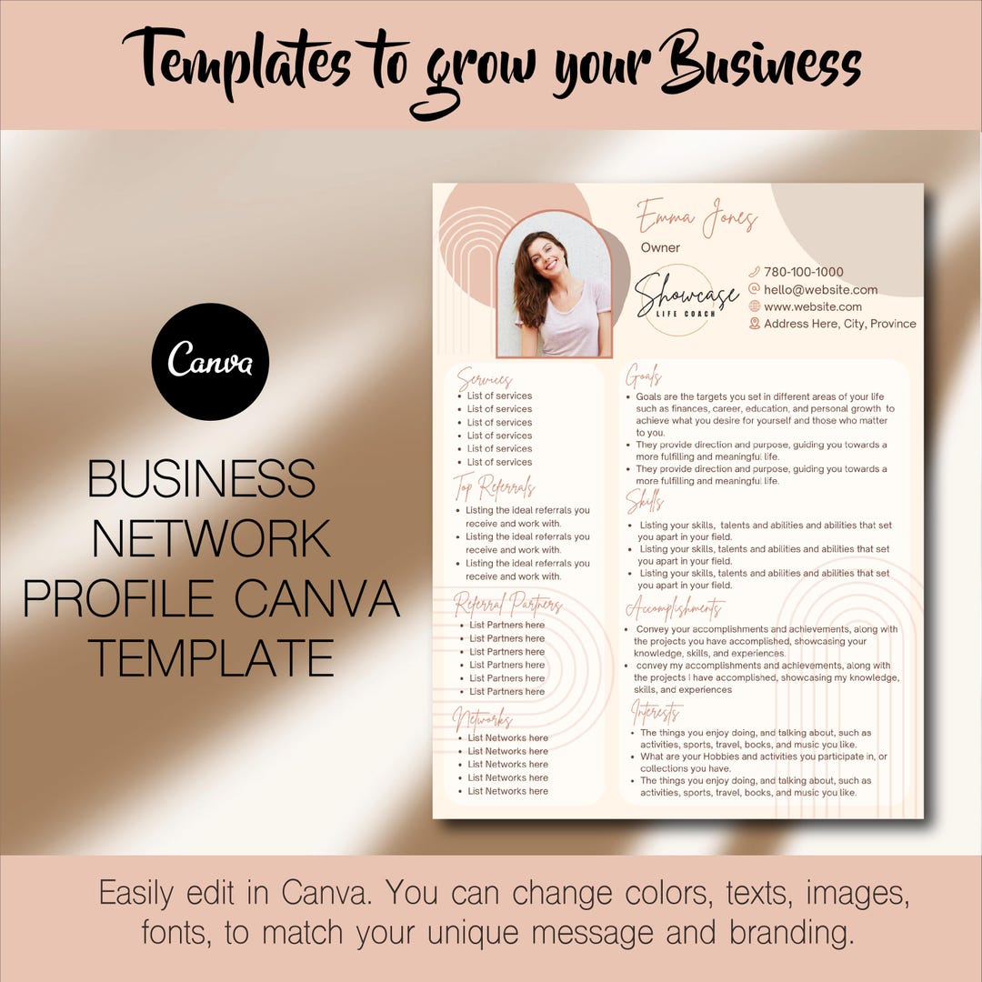 Business Networking Canva Template 1 Page | Showcase: Services ...