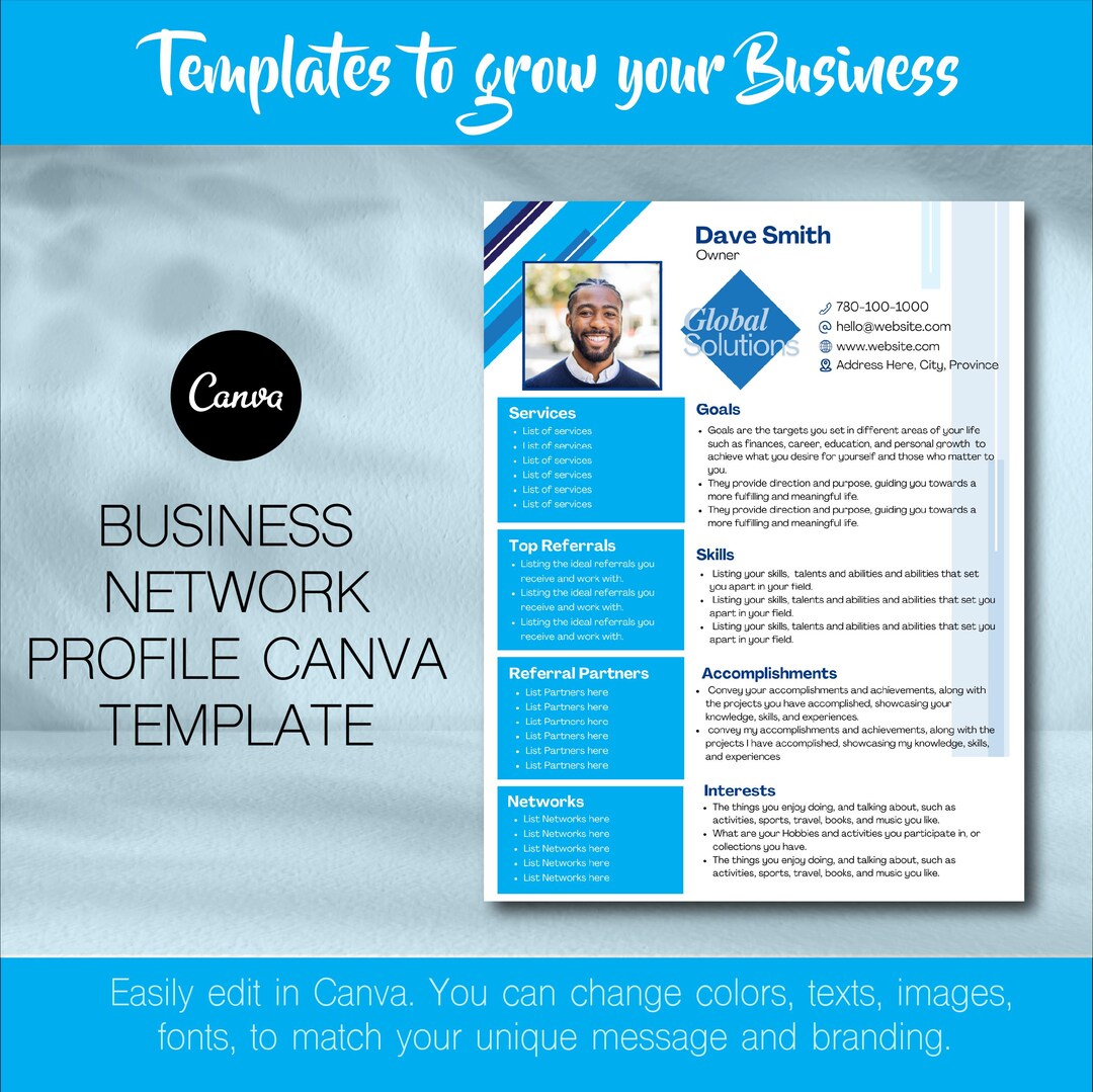 Business Networking Canva Template 1 Page | Global: Services, Networks ...