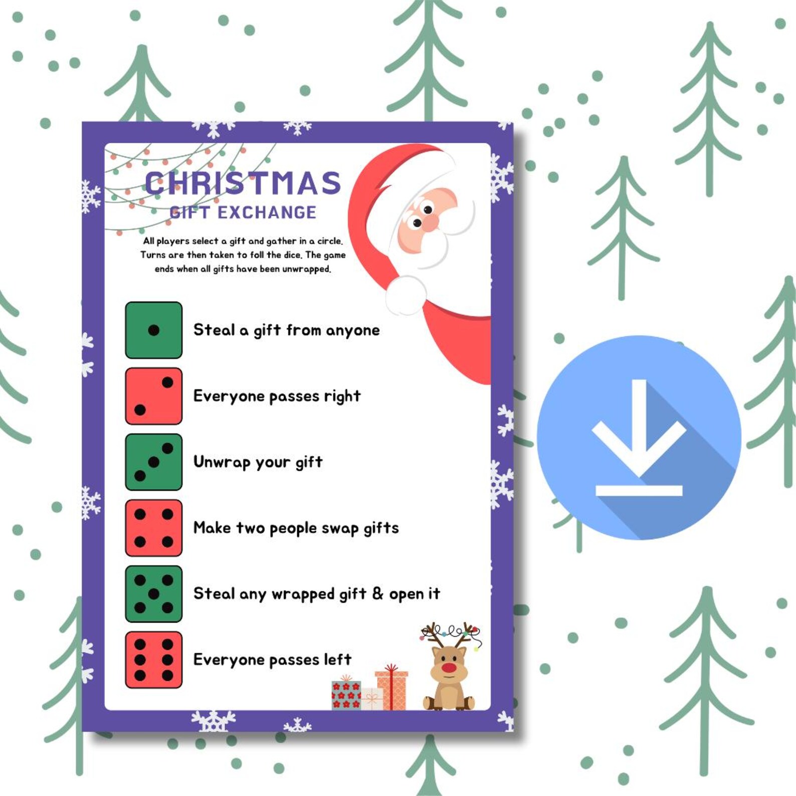 Christmas Gift Exchange Dice Game Gift Swap Game Printable Christmas ...