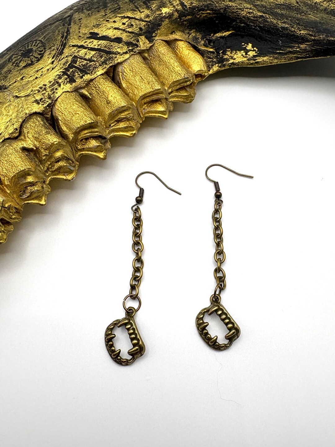 Gothic Vampire Fang Earrings • Bronze Dangle Chain Jewelry - Etsy