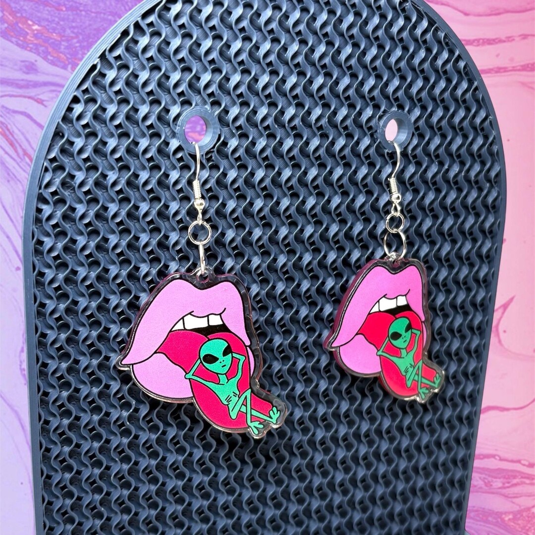 Funky Acrylic Alien Lips & Tongue Pop Art Earrings - Etsy