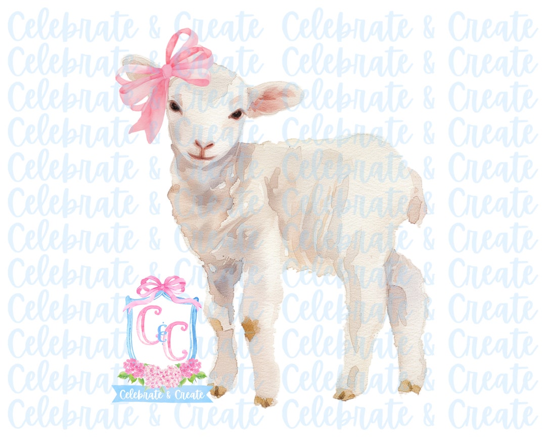 Watercolor Baby Girl Lamb Sheep Pink Bow PNG Clipart Clip ...