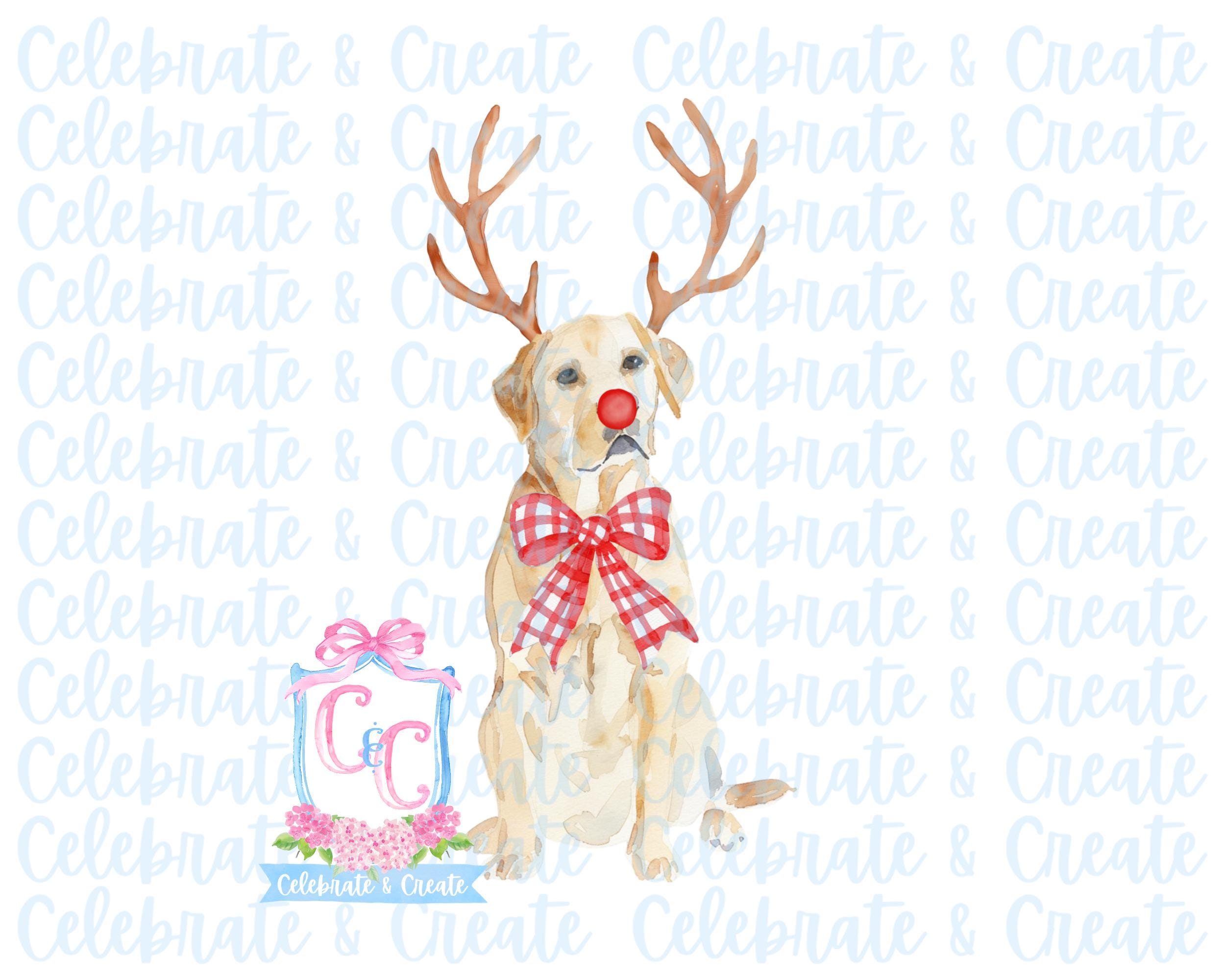 Set of 3 Watercolor Rudolph Yellow Lab Labrador Retriever Dog Antlers ...