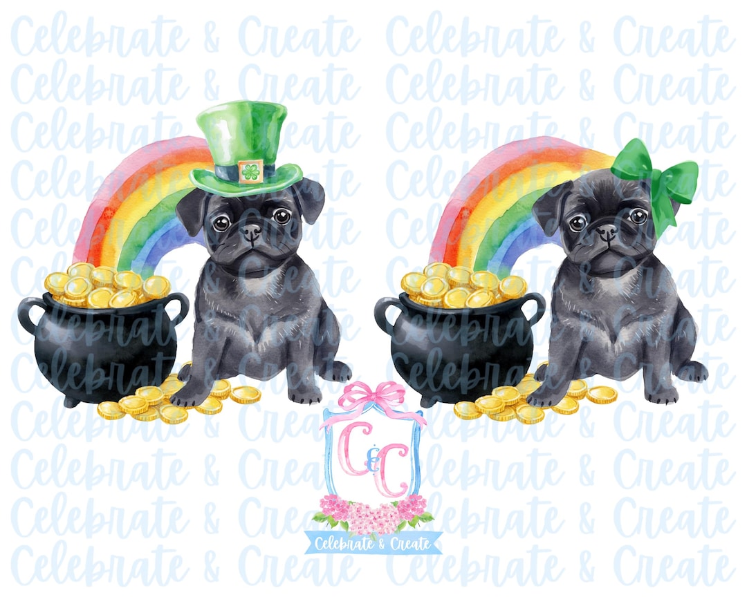 Black Pug Watercolor Dog Puppy PNG Clip Art Clipart Grandmillennial ...