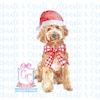Watercolor Santa Hat Golden Doodle Labradoodle Dog Red Gingham Bow PNG ...