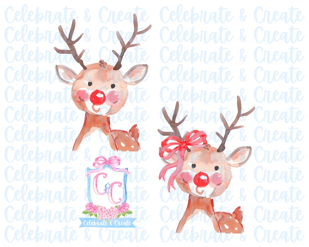 Watercolor Boy & Girl Reindeer Set of 2 PNG Clipart Stationery ...