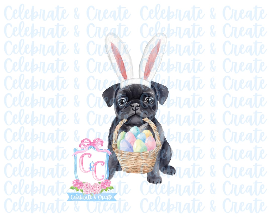 Black Pug Watercolor Dog Puppy PNG Clip Art Clipart Grandmillennial ...