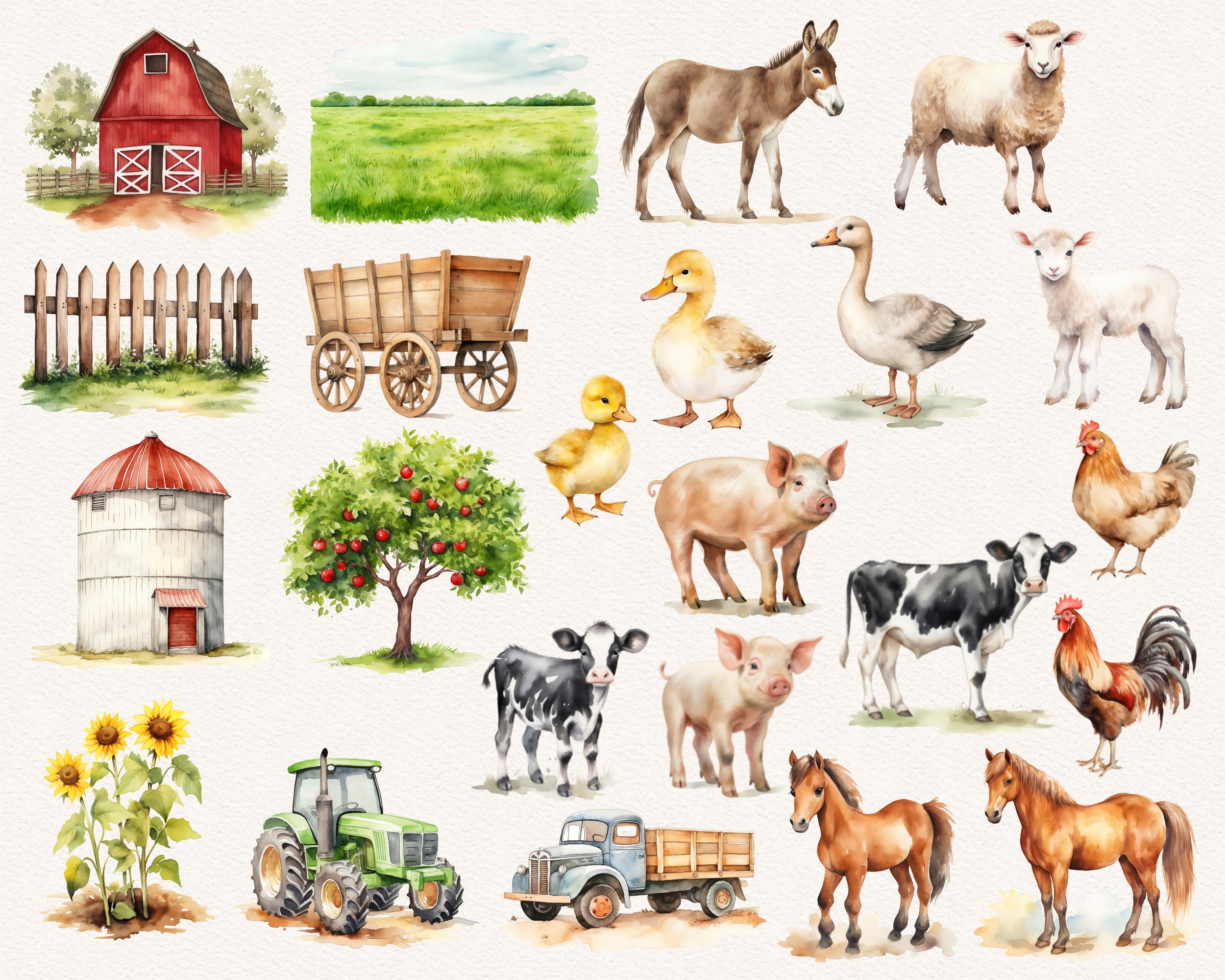 Watercolor Farm Animals PNG Clip Art Clipart Party Invitation Nursery ...