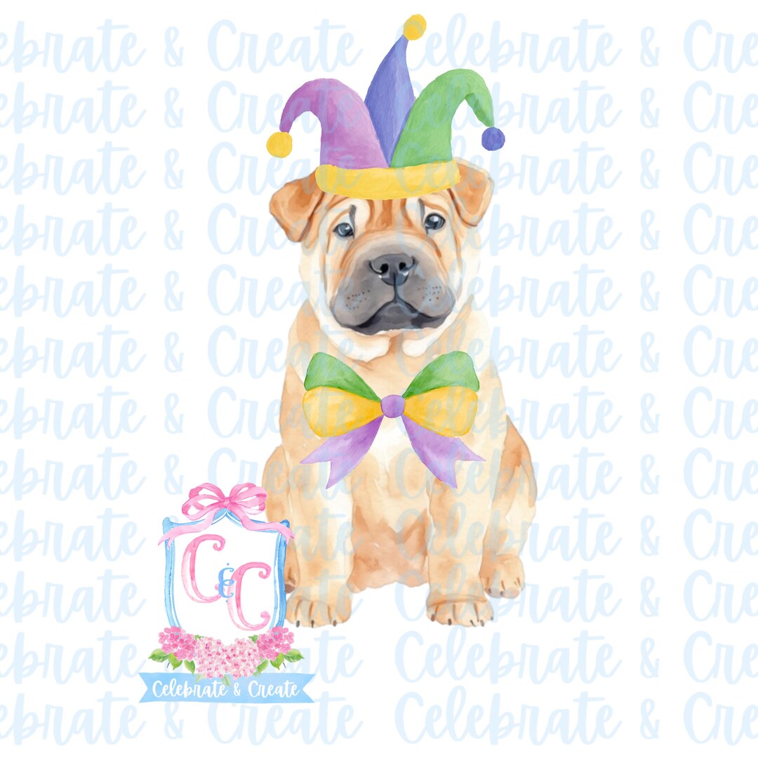 Watercolor Shar Pei Mardi Gras Dog PNG Clip Art Fat Tuesday Clipart ...