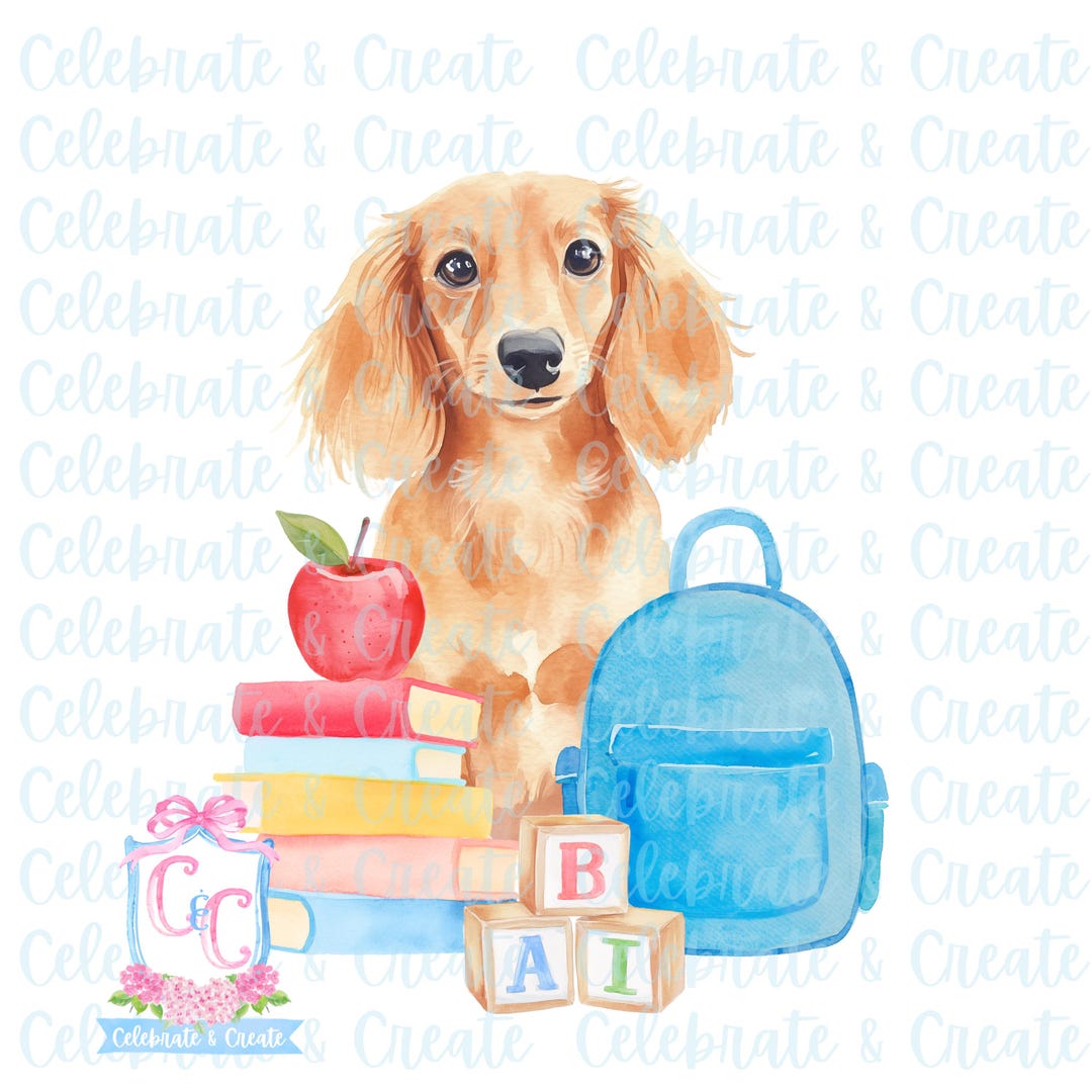 Dachshund 3 Watercolor Dog Puppy Back to School August Fall PNG Clipart ...