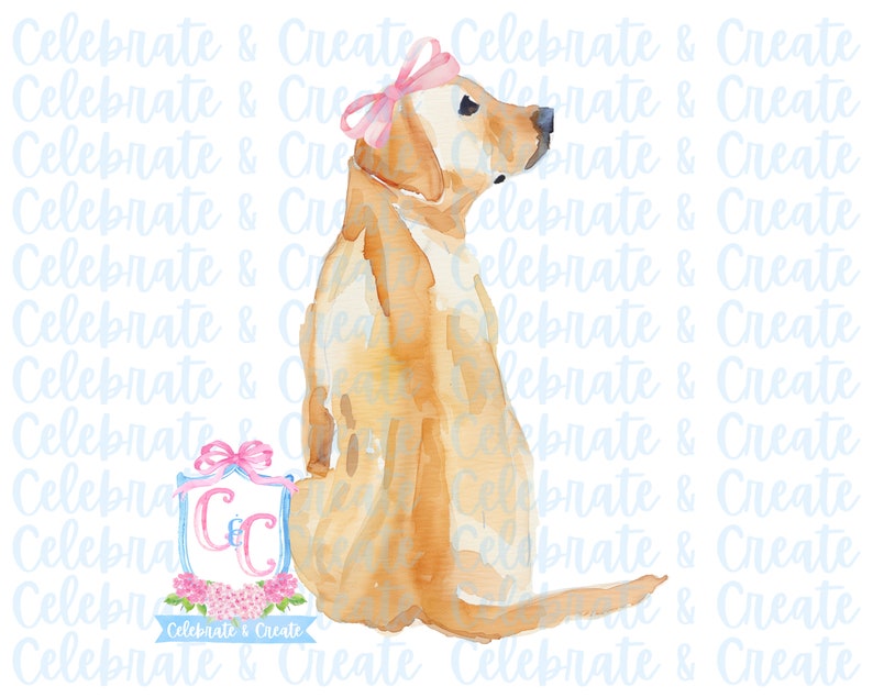 Watercolor Yellow Lab Labrador Retriever Dog With Pink Bow PNG Clipart ...