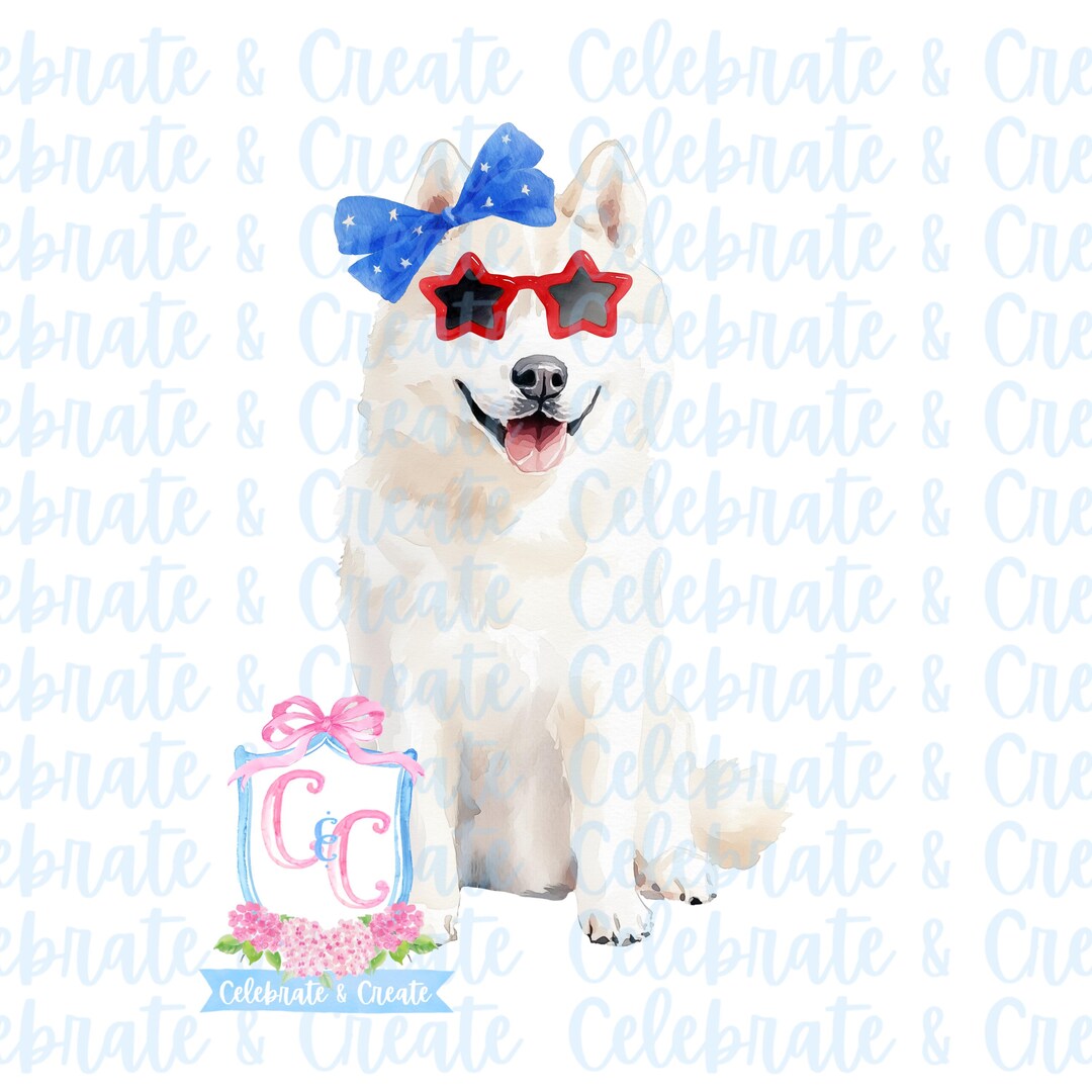 Malamute Husky Watercolor Dog Patriotic Memorial Day Fourth of July 4th ...