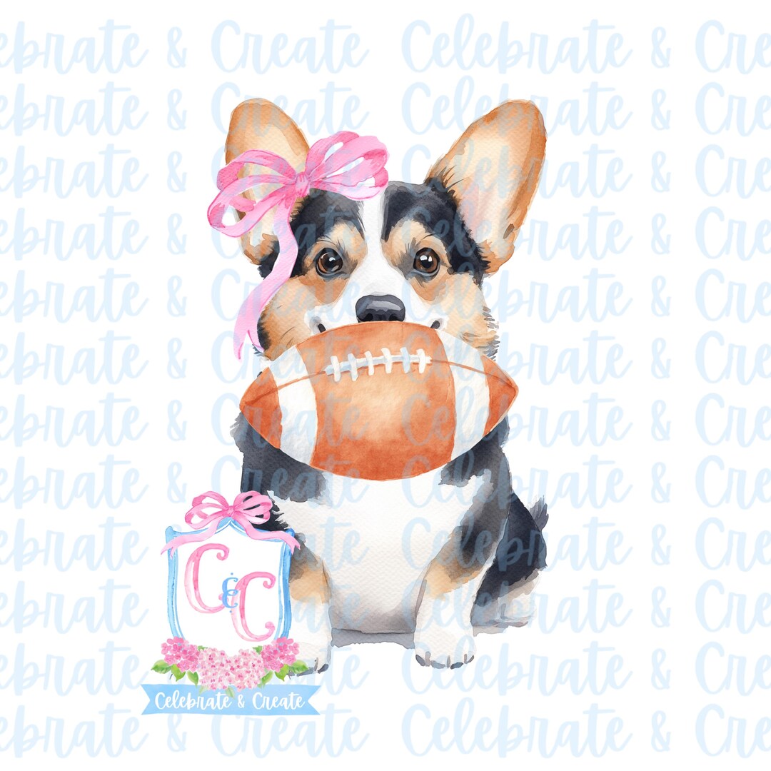Corgi 2 Watercolor Football Dog PNG Clipart Stationery Grandmillennial ...
