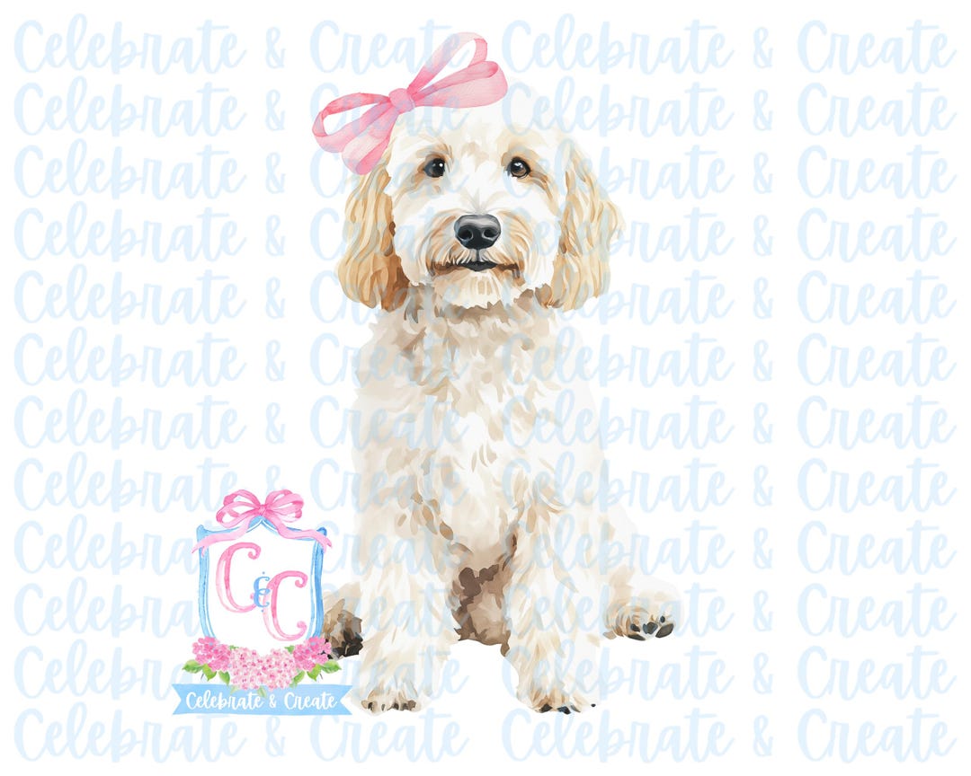 Watercolor Golden Doodle Goldendoodle Labradoodle Dog With Pink Bow PNG ...