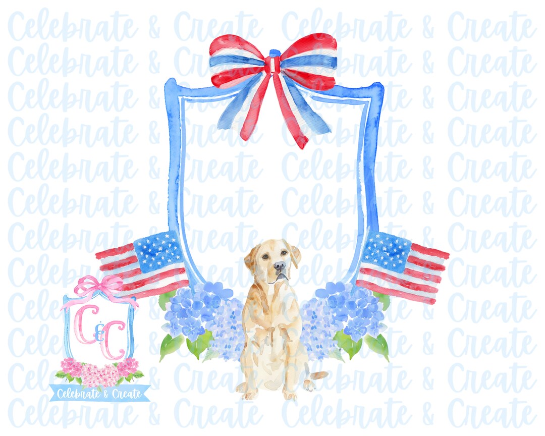 Watercolor Patriotic Yellow Lab Labrador Retriever Crest Flag PNG ...