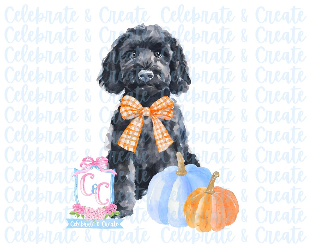 Watercolor Black Golden Doodle Goldendoodle Labradoodle Dog Orange ...