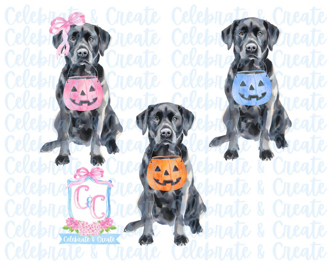 Watercolor Set of 3 Halloween Black Labrador Retriever Lab Dog Puppy ...