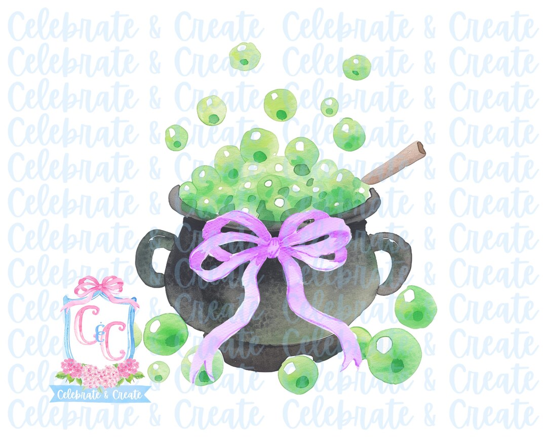 Watercolor Witch’s Cauldron Bubbling Brew Bow PNG Clipart Stationery ...