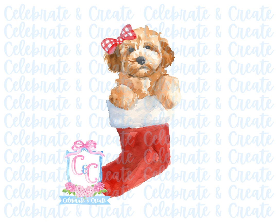 Watercolor Stocking Golden Doodle Labradoodle Dog Puppy Christmas Gift ...
