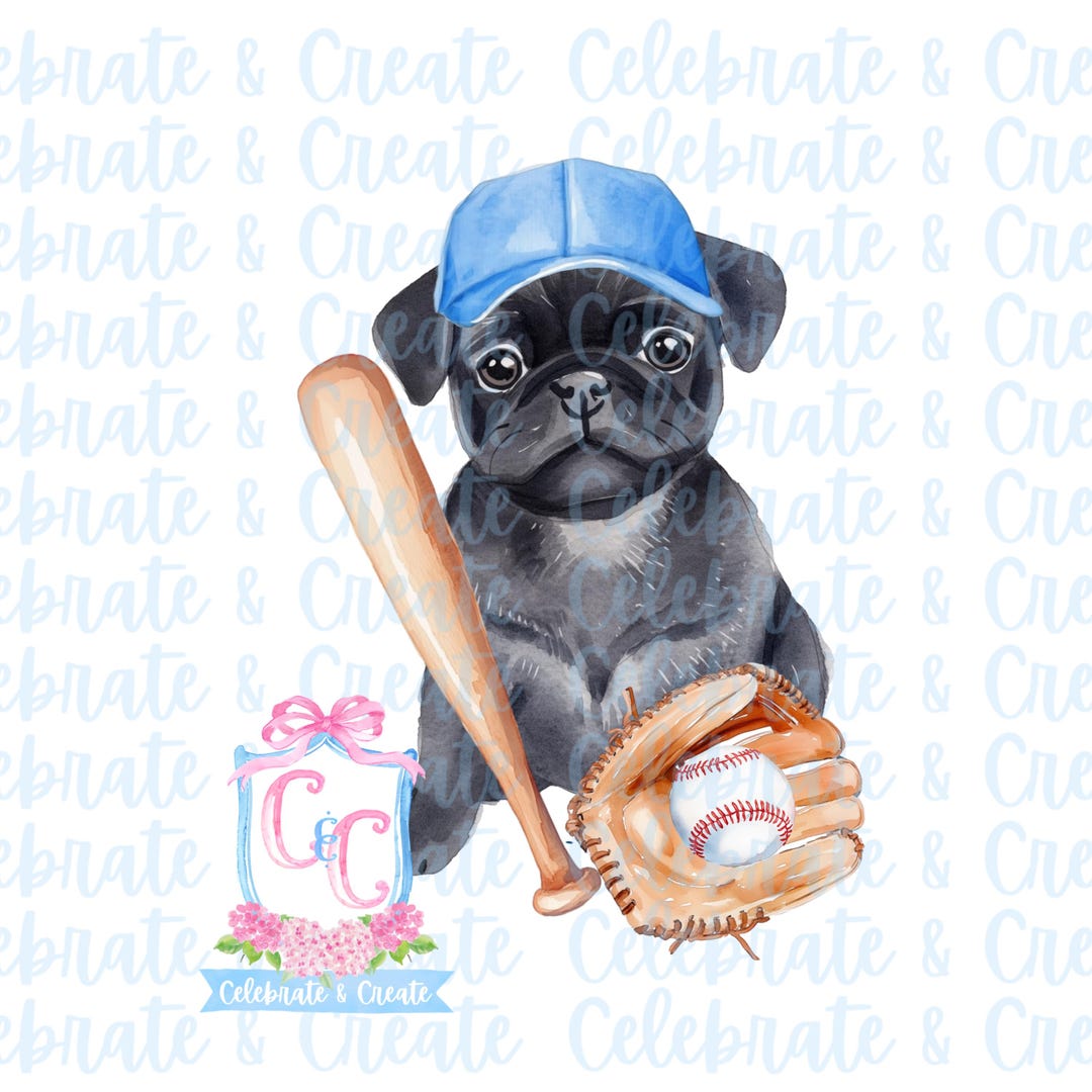 Pug (2) Watercolor PNG Clipart Clip Art Baseball Dog Dogs Puppy Sports ...