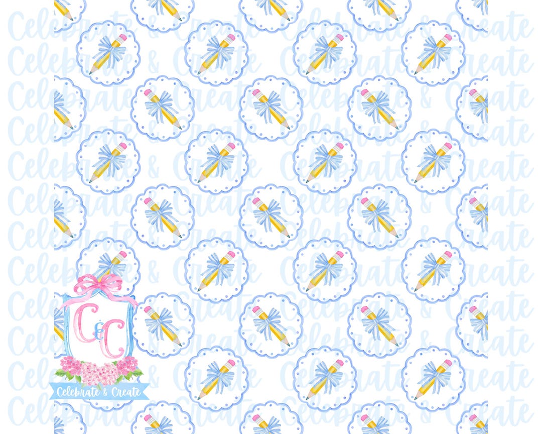 SEAMLESS PATTERN Watercolor Pencil Blue Bow PNG Clipart Art Stationery ...