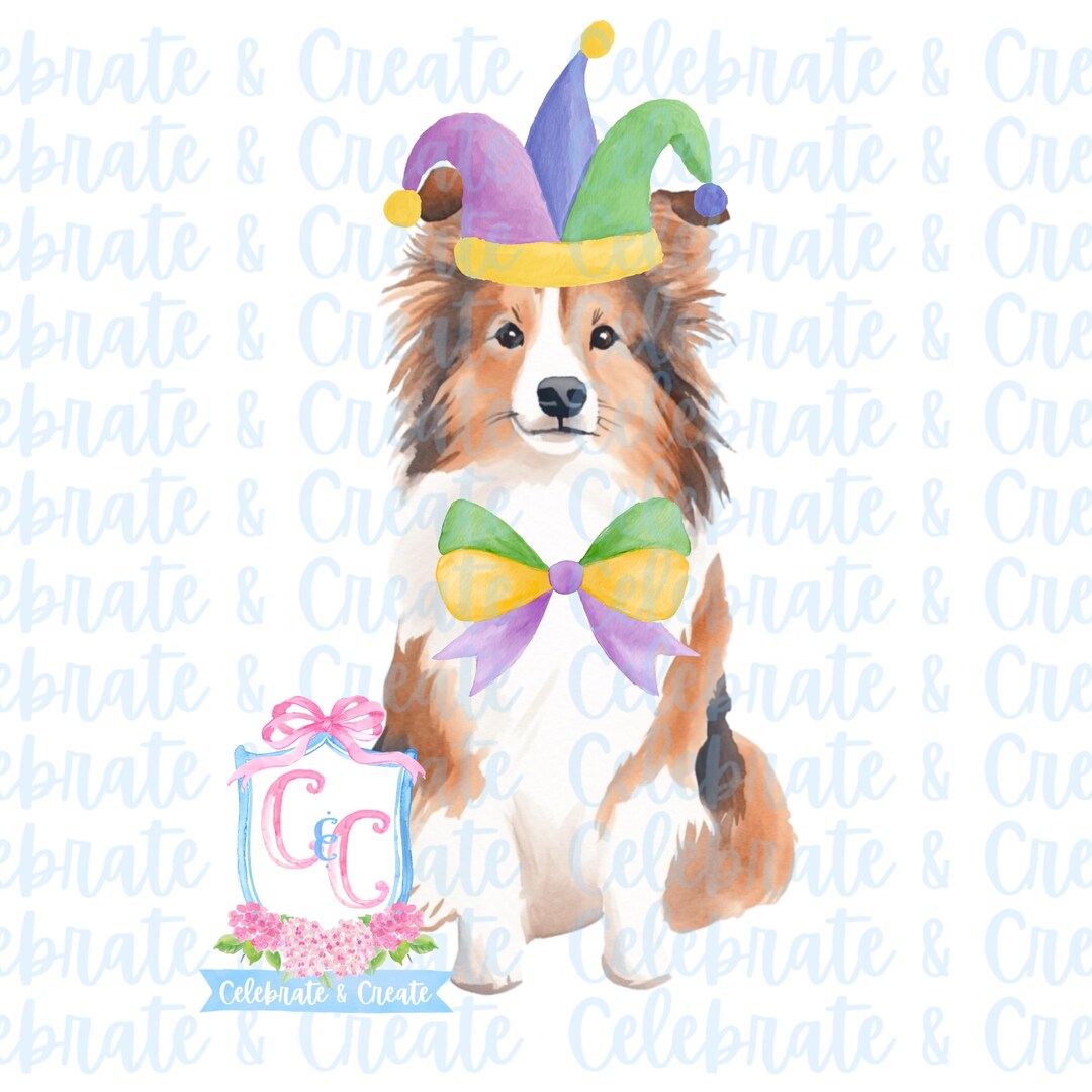 Watercolor Sheltie Shetland Sheepdog Sheep 2 Mardi Gras Dog PNG Clip ...