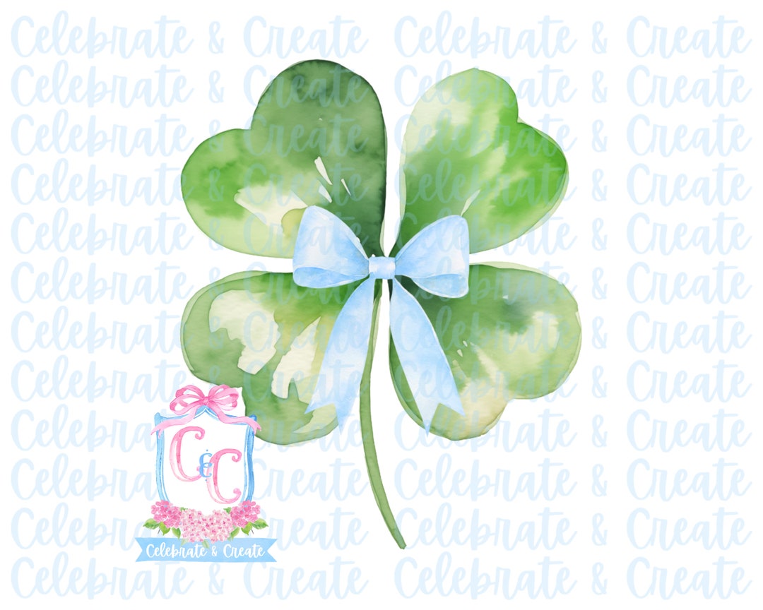 Watercolor Shamrock Clover With Blue Bow PNG Clipart Clip Art ...