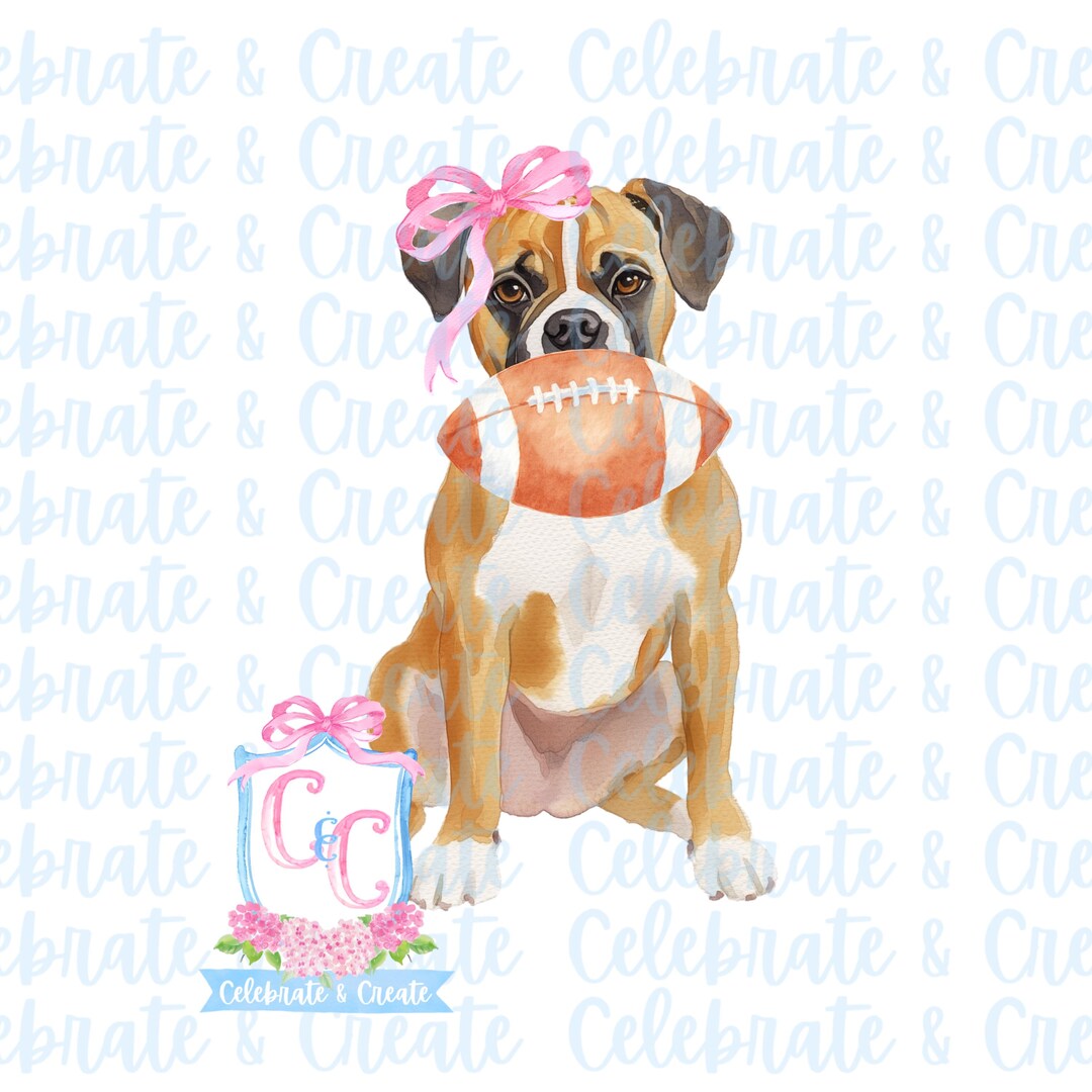 Boxer Watercolor Football Dog PNG Clipart Stationery Grandmillennial ...