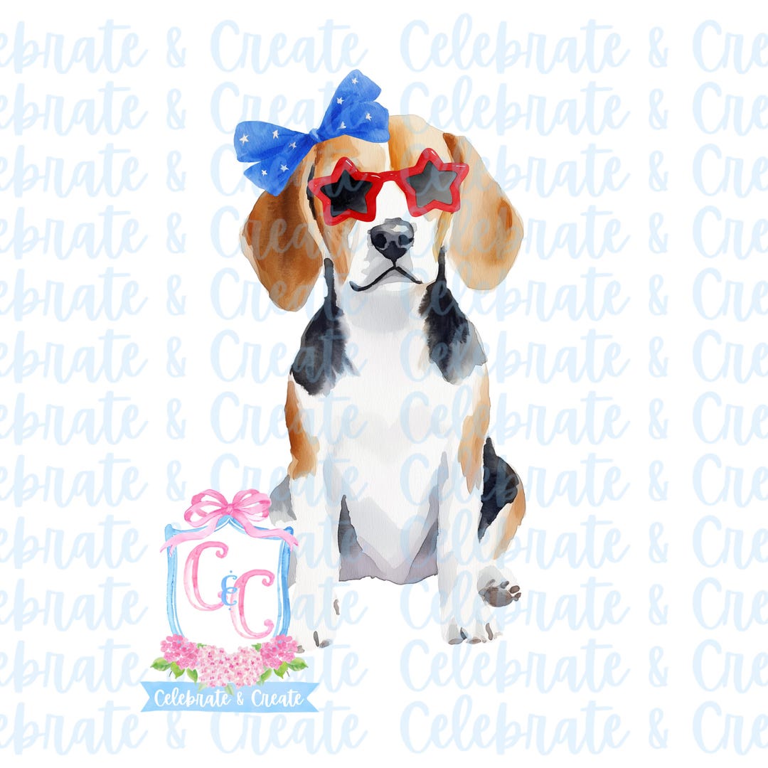 Beagle Watercolor Dog Patriotic Memorial Day Fourth of July 4th Labor ...