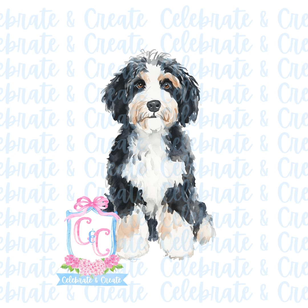 Watercolor Dog Puppy Bernedoodle Bernese Mountain Goldendoodle Golden ...