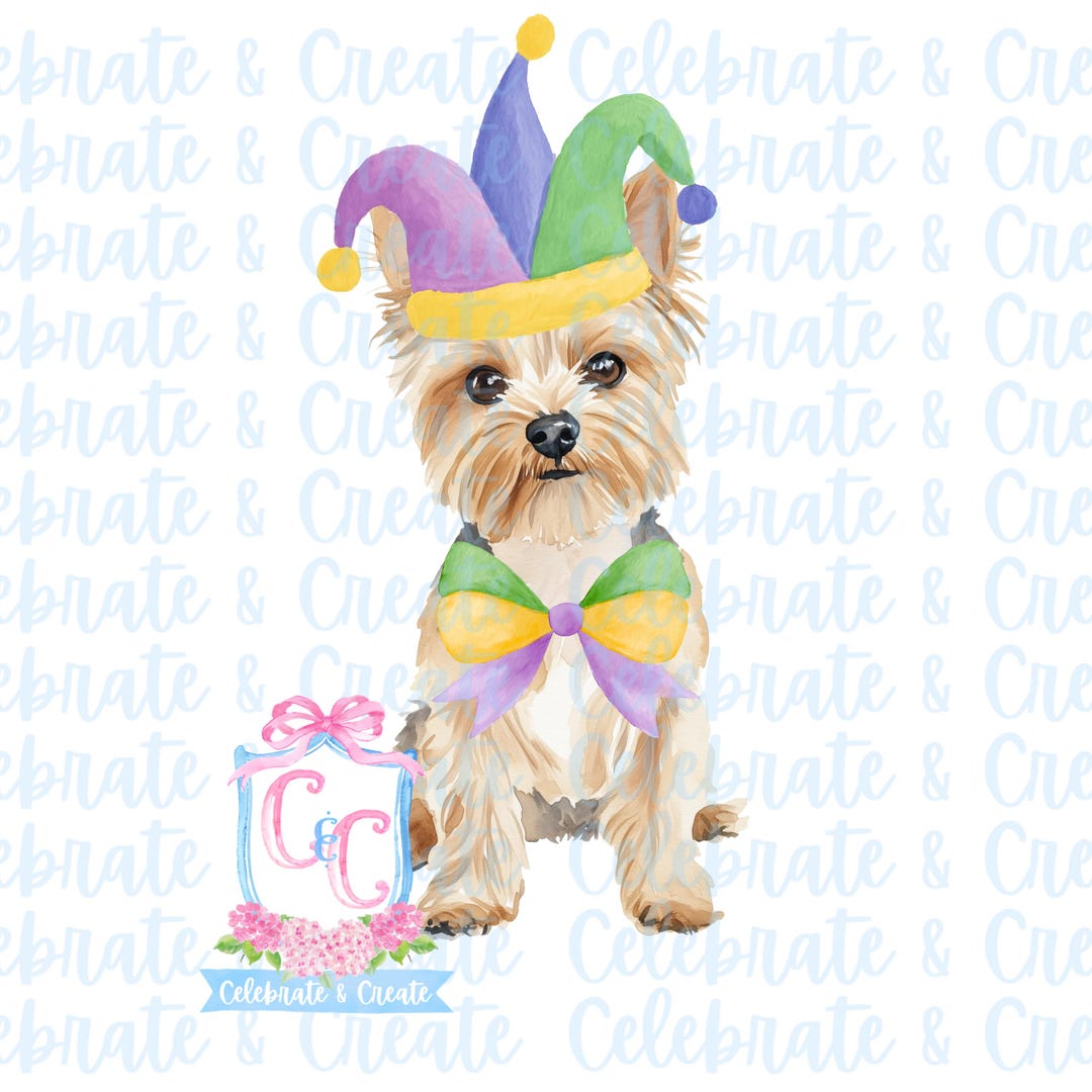 Watercolor Yorkie Yorkshire Terrier Mardi Gras Dog PNG Clip Art Fat ...