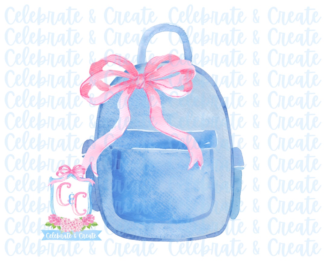Watercolor Blue Backpack Pink Bow PNG Clipart Stationery ...