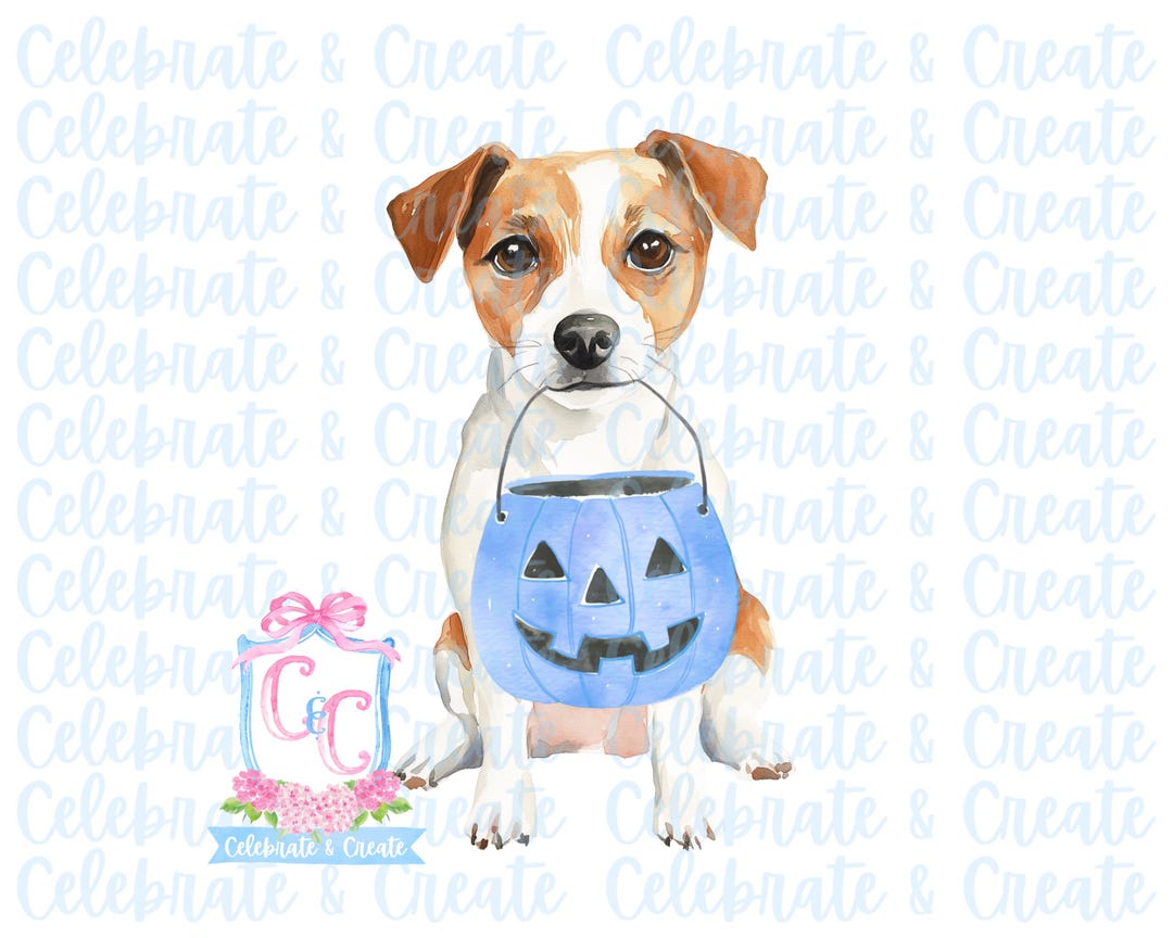 Watercolor Set of 3 Halloween Jack Russell Terrier Dog Puppy Pumpkin ...