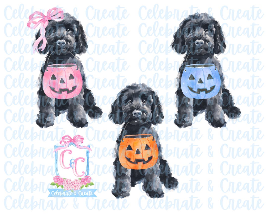 Set of 3 Halloween Black Golden Doodle Goldendoodle Labradoodle Dog Bow ...