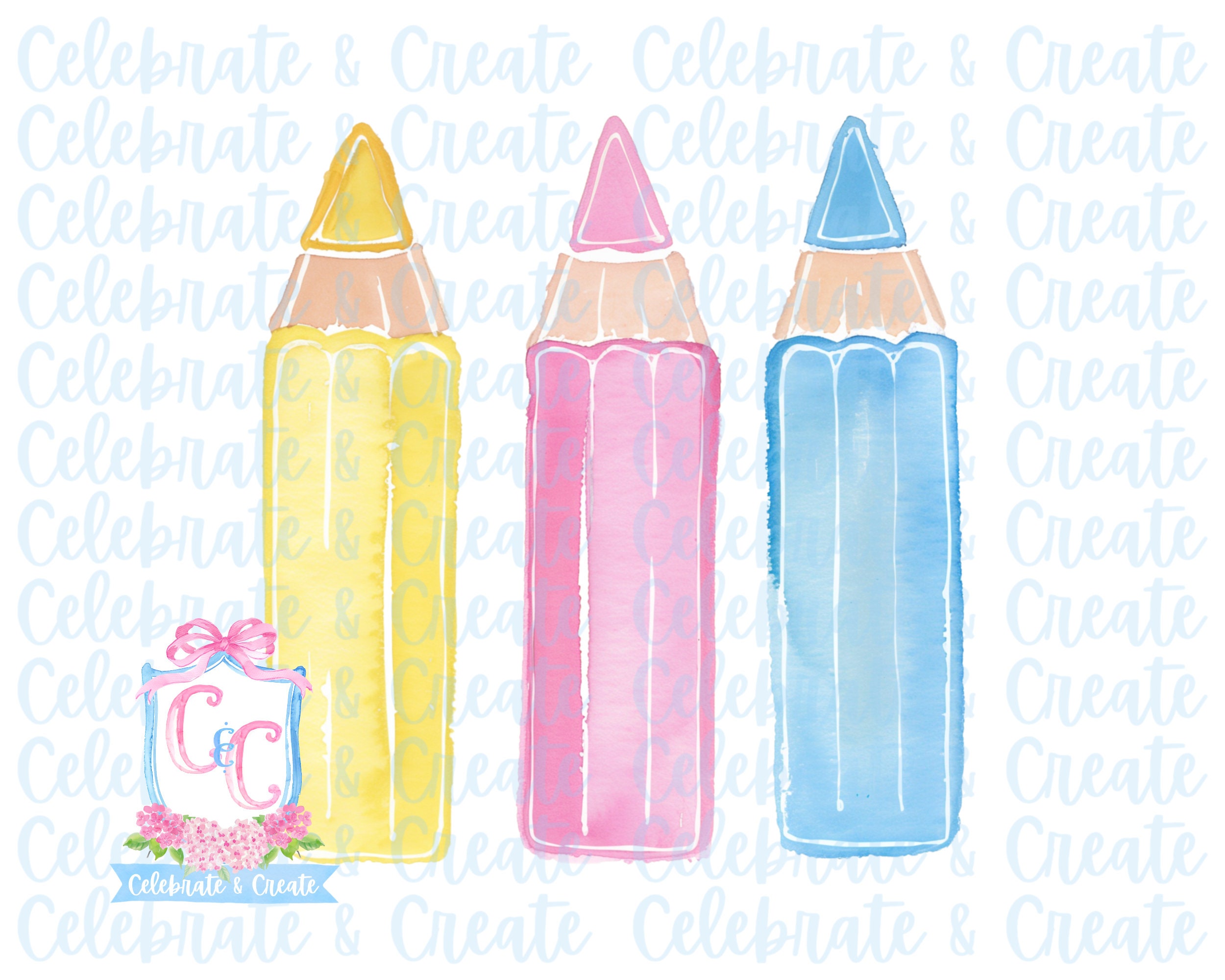Watercolor Colored Pencils Blue Bow PNG Clipart Stationery ...
